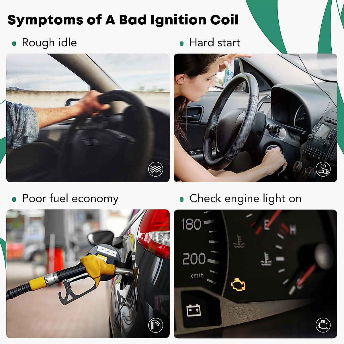 YHTAUTO Set of 6 Ignition Coil Packs Replacement for Ford Explorer F150 Mustang Edge Fusion Taurus, Lincoln MKS MKT MKK, Mazda 6 CX-9 Mercury Sable 3.7L 3.5L, Replace DG520