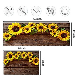 SDIZDIPK Kitchen Rugs Washable,A Bunch of Sunflowers Wood,Non Skid Anti-Fatigue Floor Mats for Sink,2 Pcs Set (52''X17''+ 26''X17''), 52x17