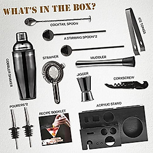 Purism Bartender kit,11 Pieces Home Cocktail Shaker Set with Cocktail Recipes Cards,Bar Tools Stainless Steel Cocktail Shaker Set with Stand,Apply to Home Make Mixed Drink&Various Cocktails