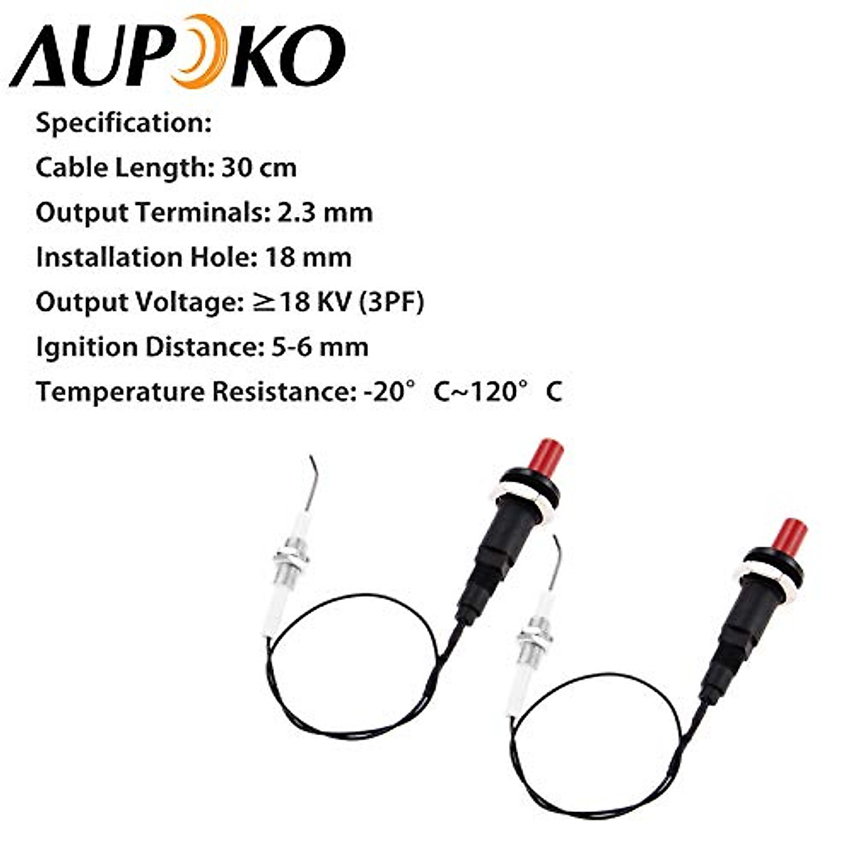 2 Sets Piezo Spark Ignition, Propane Push Button Piezo Igniter with Threaded Ceramic Electrode Ignition Plug Wire 30 CM, Type of 1 Out 1, Fit for Gas Fireplace & Oven & Heater & Kitchen lgniter