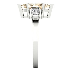 Clara Pucci 2 ct Marquise cut 3 stone Solitaire Natural Brown Morganite Engagement Promise Anniversary Bridal Ring 18K White Gold 8.5