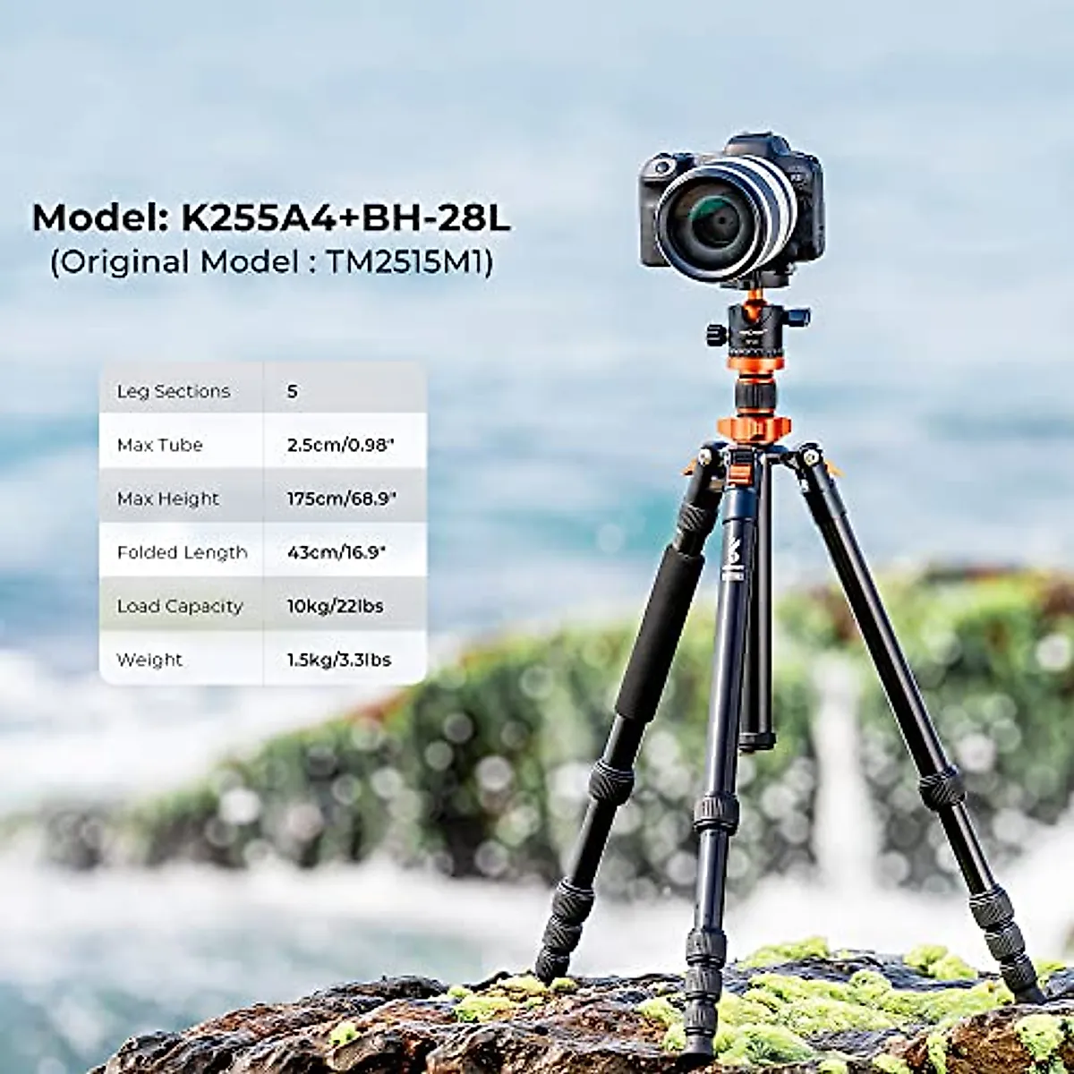 K&F Concept 68 inch /175cm Camera Tripods,Compact Travel Tripod with Monopod,10kg/22lbs Load Capacity 360° Panorama Ball Head Compatible with DSLR Cameras K255A4+BH-28L (TM2515M1)