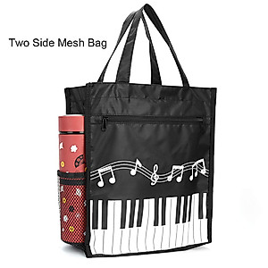 Rinastore Piano Keys Music Waterproof Oxford Cloth Handbag Tote Shopping Book Bag Gift for Kids & Students(Black)