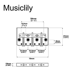 Musiclily Ultra 54mm(2-1/8 inch) Vintage Short Tele Bridge with Solid Aluminum Plate Brass Compensated 3-Saddle for Telecaster Style Electric Guitar, Chrome