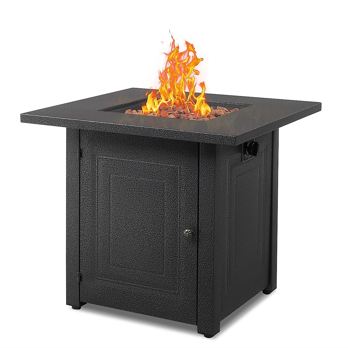 VINGLI Propane Fire Pit, 28 "Gas Firepit Table, 40,000 BTU Outdoor Fire Pit Table with Lid and Volcanic Stone, Cover, Unique Finish for Patio Garden or Thanksgiving - Black