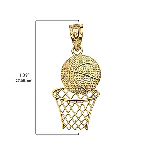 14K Yellow Gold Basketball Hoop Sports Pendant Necklace, 18"