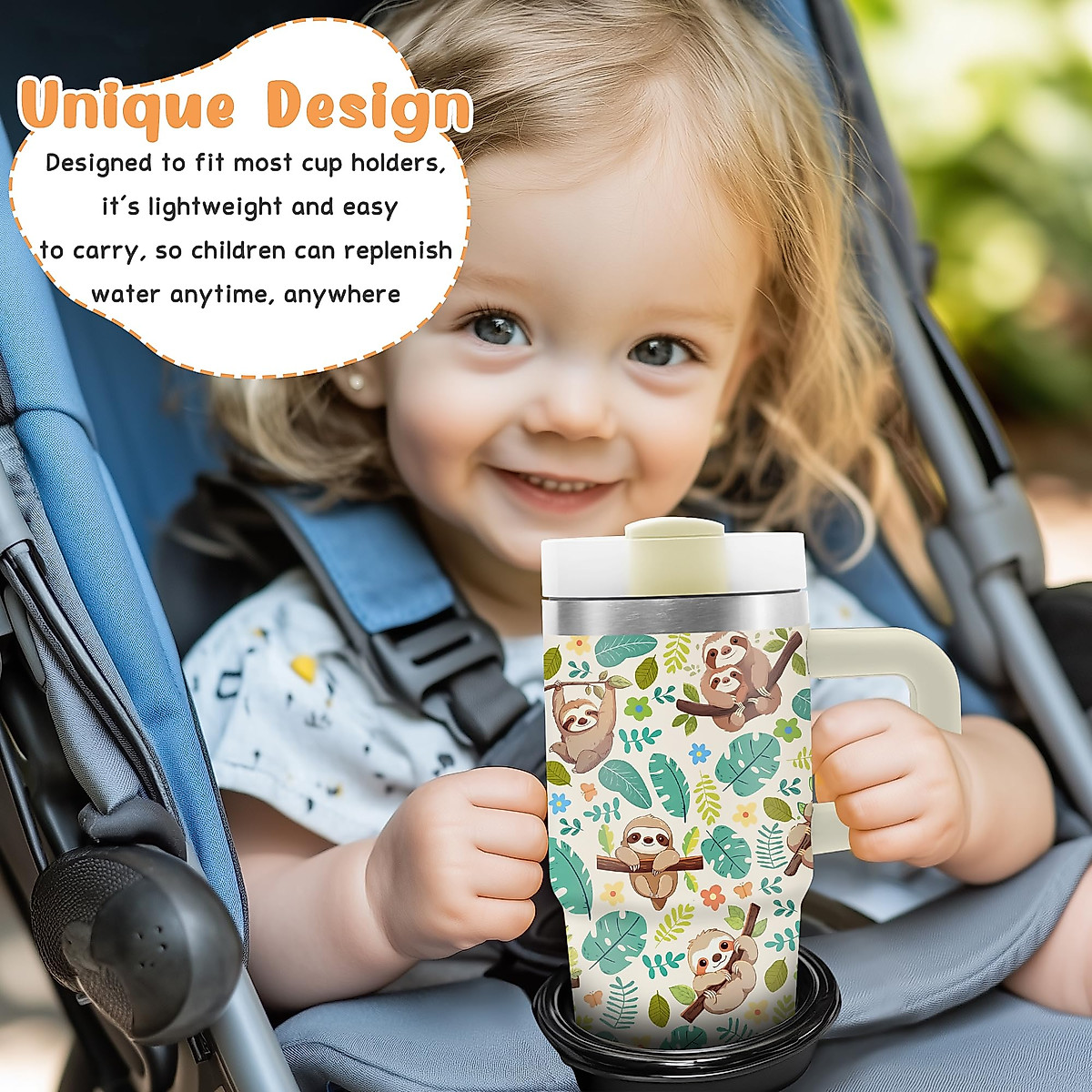 Sloth Gifts, Sloth Tumbler with Handle and Straw for Kids 14oz, Stainless Steel Insulated Travel Mugs, Animal Themed Gift for Boys Girls on Birthday Christmas