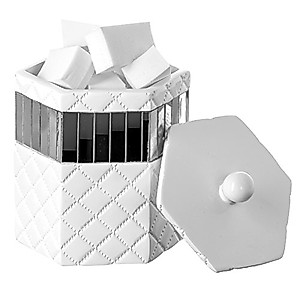 Creative Scents Quilted Mirror Q-Tip Holder, Decorative Bathroom Vanity Canister Jars with Lids for Cotton Balls, Durable Resin Cosmetic Pads & Swabs Container, Best Toothpicks Dispenser