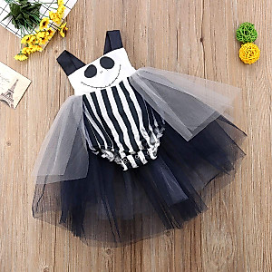 Lamuusaa Newborn Infant Toddler Baby Girl Halloween Smile Romper Tank Top Bodysuit Halter Bowknot Jumpsuit Tutu Dress (70/0-6M, Black+White)