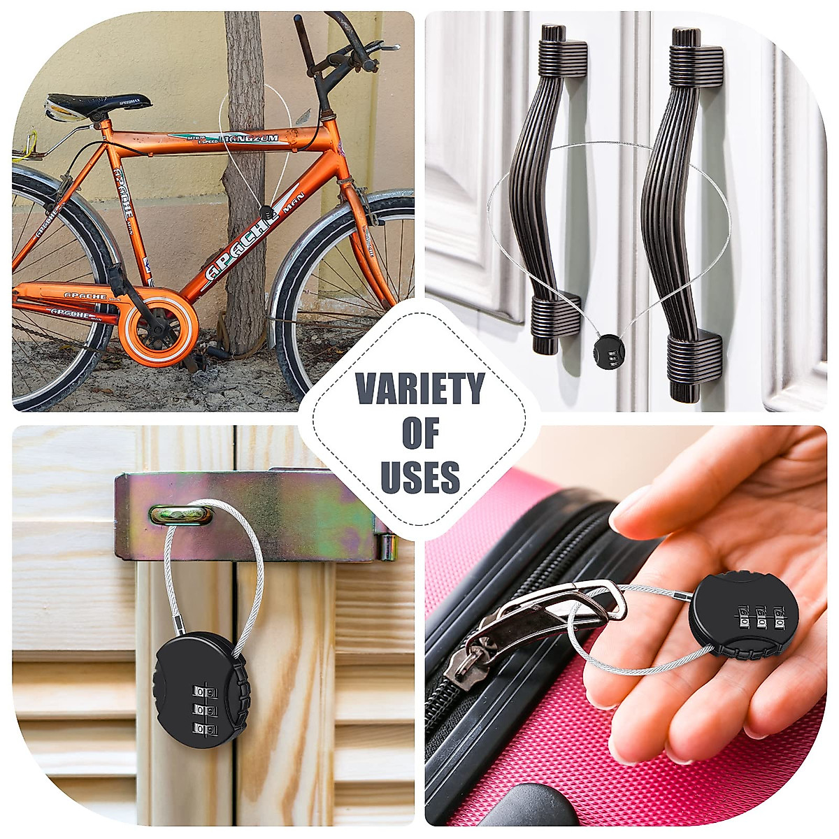 6 Pieces Cable Locks Combination Locks Cable Luggage Locks 3 Digit Thin Combo Padlock Waterproof Travel Padlock for Travel Gym Bike Backpack Cabinet 30 Inch, 5.31 Inch Wire Rope