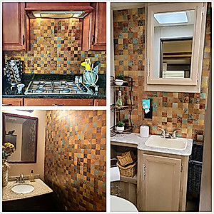 HomeyMosaic Peel and Stick Backsplash Tile Stick on Kitchen Fireplace Bathroom Plaid in Rust Retro Copper,5-Sheet