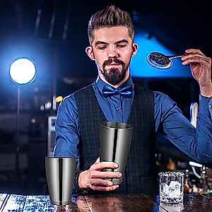 6 Pcs Cocktail Shakers Professional Bar Shaker Boston Shaker Set Stainless Steel Martini Shaker Drink Mixer Basic Tool Weighted Shake Metal Can Cocktail Shaker Set, 18 oz, 28 oz (Black)