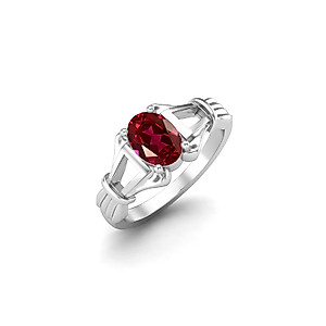 MOONEYE Solid 925 Sterling Silver 7x5mm Oval Shape Ruby July Gemstone Birthstone Engagement Women Ring (Sterling Silver, 6)