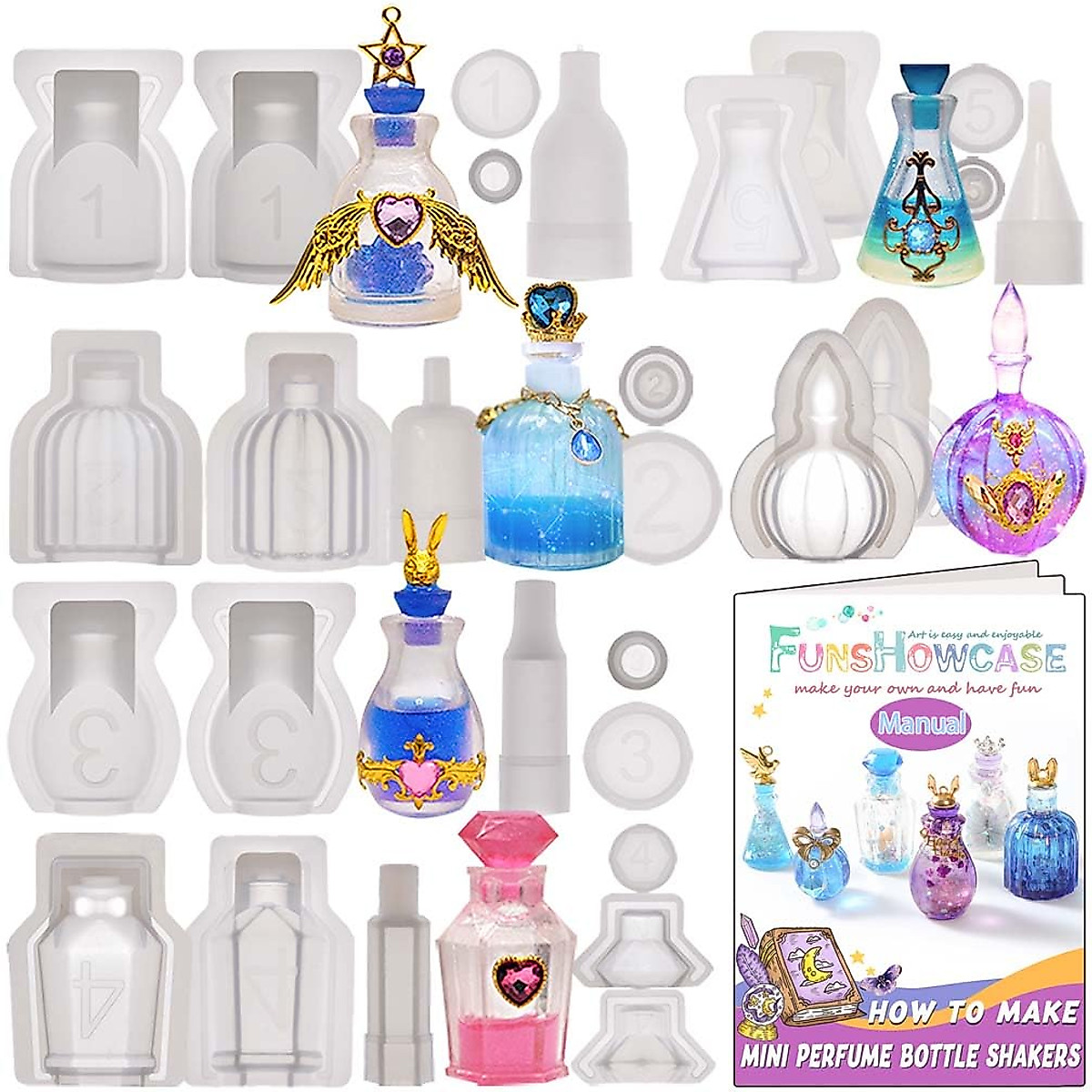 Small Bottle Container and Stopper UV Resin Epoxy Silicone Mold Jewelry Casting 6 Trays Set
