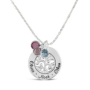 AJ's Collection My Tree of Life Washer with up to Four Selected Swarovski Birthstone. Customizable with names and words of your choice