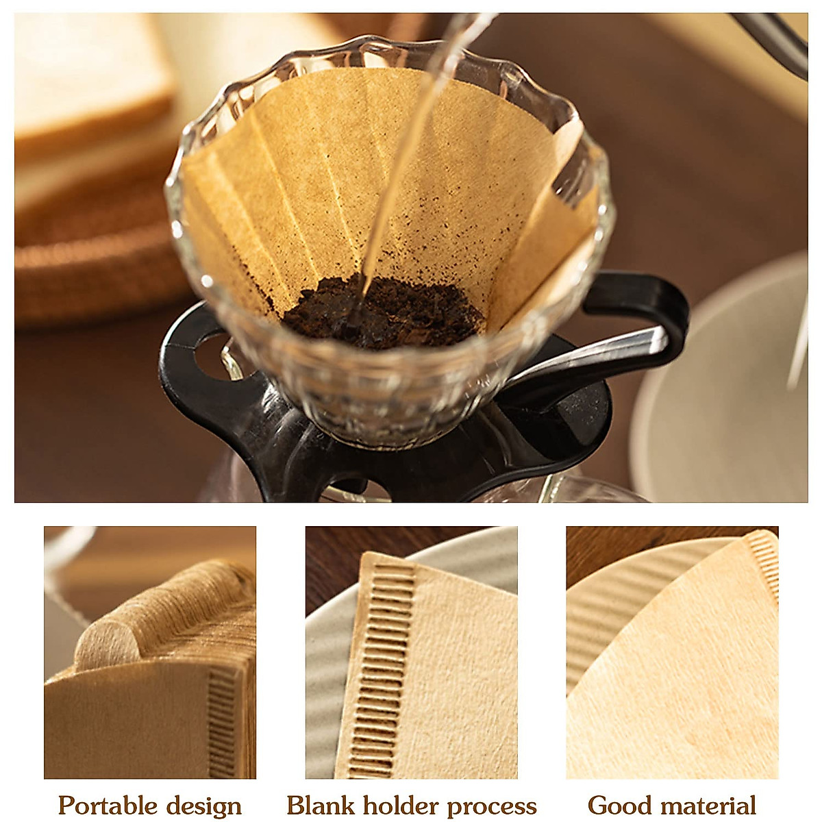 200 Count Coffee Filter, 02 Natural Unbleached Cone Coffee Filters Disposable Compatible with Pour Over Coffee Filter (2-4 Cups)