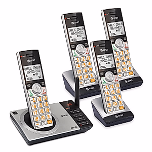 AT&T CL82407 DECT 6.0 4-Handset Cordless Phone for Home with Answering Machine, Call Blocking, Caller ID Announcer, Intercom and Long Range, Silver