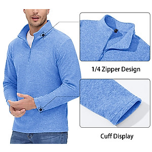 MAGCOMSEN Men's Quarter Zip Pullover Long Sleeve Athletic Shirt Gym Running Performance Tops Pullover Thermal Workout Sweatshirts Light Blue