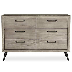 Evolur Stilnovo Mid Century Double-Dresser, Windsor Oak Grey, 52x18x35 Inch (Pack of 1) & Stilnovo Mid Century 4-in-1 Convertible Crib in Windsor Oak Grey, 56x30.25x47 Inch (Pack of 1)