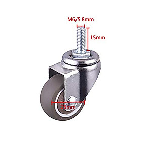 Saim Caster Wheels,Casters,Shopping Cart Wheel Trolley Swivel Caster Wheels Soft Rubber TPE M6x15mm Threaded Stem Caster Wheel,1 Inch 44lb/20kg Load Capacity,Set of 4