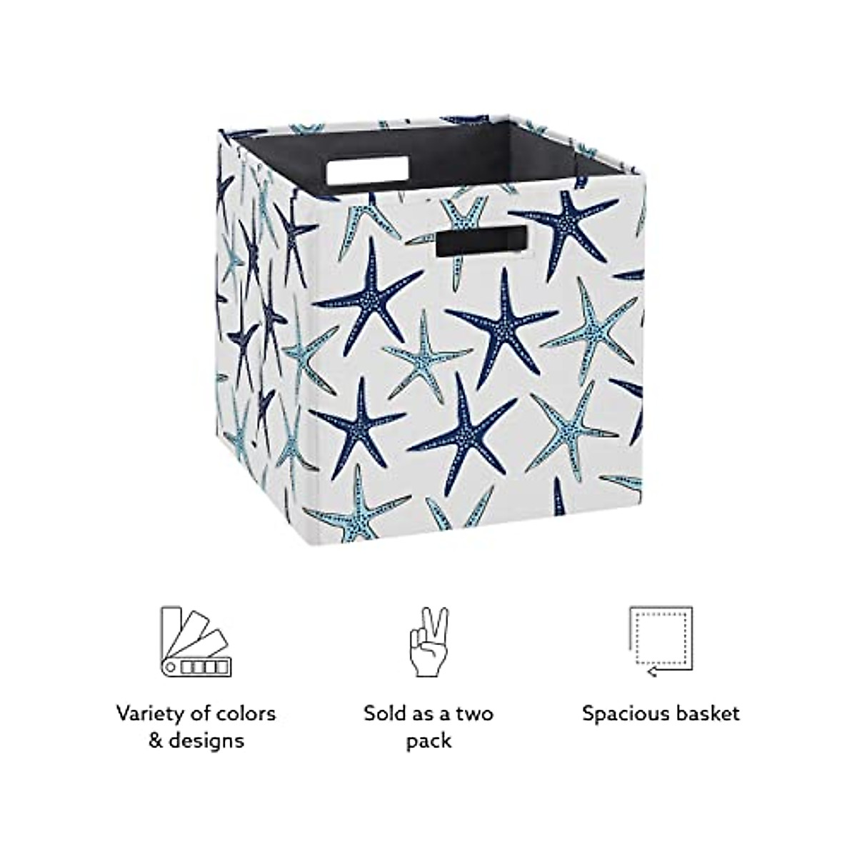 Linon White and Blue Starfish Print-Set of 2 Dawes Storage Bins