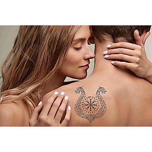 Dopetattoo 6 Sheets Viking Tattoos Temporary Fake Tattoos For Men Adults Aegishjalmur Helm of Awe Helm of Terror Icelandic Magical Staves Temporary Fake Tattoo For Women Neck Chest For Woman