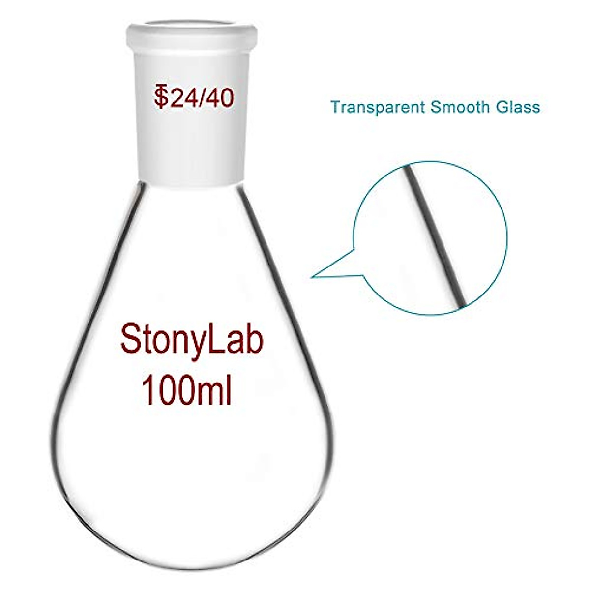 StonyLab Borosilicate Glass 100mL Heavy Wall Single Neck Recovery Flask Rotary Evaporator Flask, with 24/40 Outer Joint - 100mL