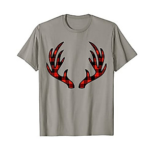 Reindeer Antlers Lumberjack Buffalo Plaid Tartan Christmas T-Shirt