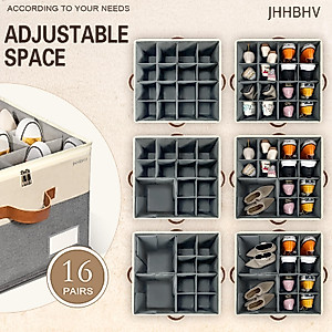 LZOTIC Shoe Organizer for Closet, Adjustable Shoe Box Storage Containers, Large Foldable Shoe Storage Bins with Clear Cover, Space Saving Shoes Holder with 4 Handles, Fits 8-16 Pairs, 1 Pack, Beige