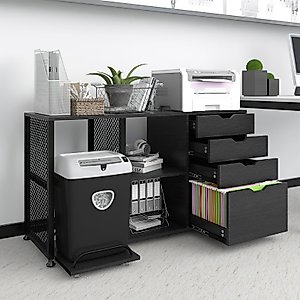 PUNCIA Office Lateral File Storage Cabinet with Paper Shredder Stand On Wheel Large Lateral Filing Cabinet with Drawers Filing Cabinet Organizer Printer Stand with Storage for Home Office