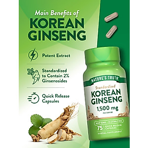 Nature's Truth Korean Ginseng Capsules | 75 Count | Standardized Extract from Ginseng Root | Non-GMO, Gluten Free Supplement