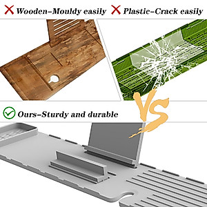 Bath Shelf Over Tub, Silicone Bathtub Tray Caddy, 35.4 * 6.5 Inches Bathtub Table Tray for Adults, Bath Board with Book Stand and Soap Tray
