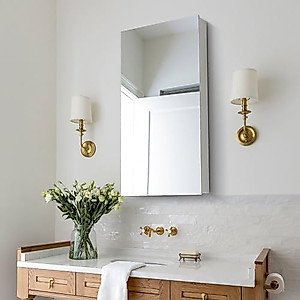 Vacolitel Single-Door Bathroom Medicine Cabinet with Mirror, Recessed or Surface Mount Bathroom Wall Cabinet,Left-Opening (15"X36")