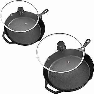 Utopia Kitchen Pre-Seasoned Cast Iron Skillet 2 Piece Set– Professional 10 inch and 12 inch Cast Iron Skillets with Lids – Even Heat Distribution – Camp Fire Frying Pan – Safe Indoor and Outdoor Cookw
