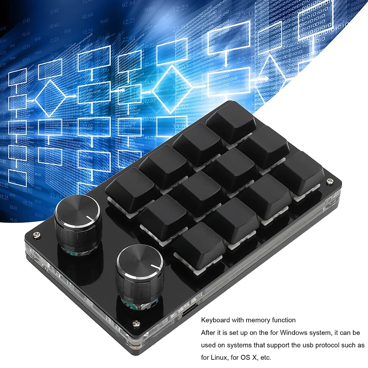 One Handed Macro Mechanical Keyboard Portable USB Mini 12 Key Multifunction DIY Programmable Keypad with Knob for Office Gaming Lab(Black)