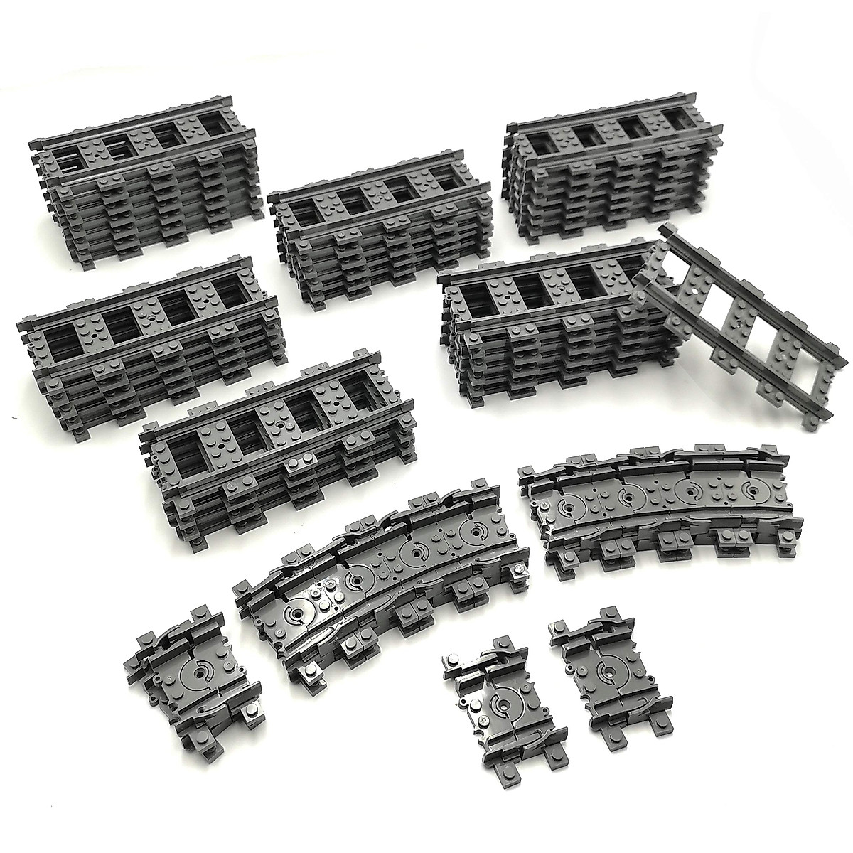 56pcs City Train Tracks Toy Straight and Flexible Train Track Railway Extension Building Set Block Toy Compatible with Major Brand (36 Straight and 20 Flexible)