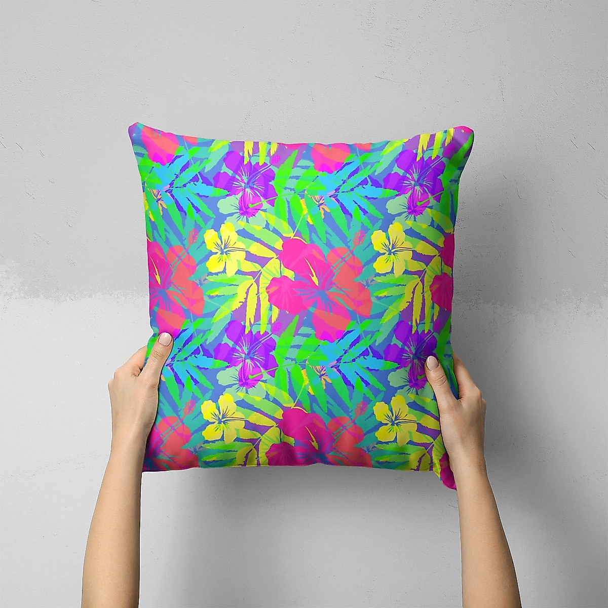 iiRov Summer Design Ink-Fuzed Decorative Throw Pillow - Tropical Fluorescent v1