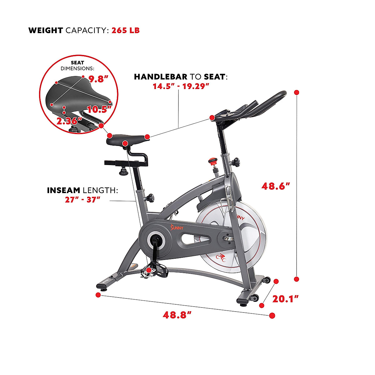 Sunny Health & Fitness Endurance Indoor Cycling Exercise Bike with Magnetic Resistance and Optional Exclusive SunnyFit® App and Smart Bluetooth Connectivity