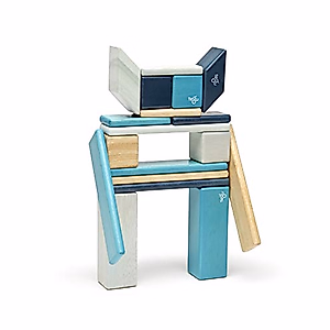 24 Piece Tegu Magnetic Wooden Block Set, Blues, 1-99 years old