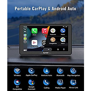 2023 Newest Portable Car Stereo with Wireless CarPlay and Android Auto, Spedal NaviCam-786 Apple CarPlay Dash Mount Car Screen, 7" IPS Touchscreen, Mirror Link/Bluetooth/Navigation/Voice Control