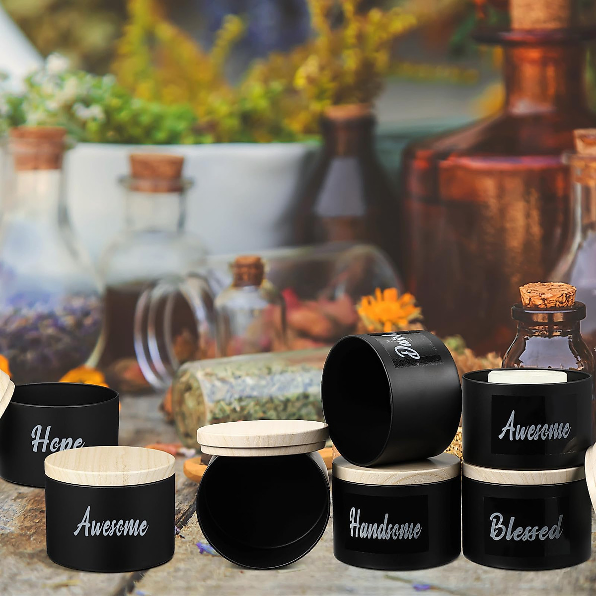 Tanlade 24 Pcs Black Candle Jar with Lids Bulk Candle Tins 8 oz Candle Metal Containers Candle Vessels Candle Making Molds and 4 Sheet Candle Labels for Candle Making Storage DIY Supplies