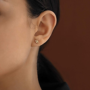 Diamond Evil Eye Stud Earrings | 14k Yellow Gold Hamsa Stud Earrings for Women | 14k Solid Gold Open Eye Stud Earrings | Dainty Protection Jewelry | Gift for Birthday