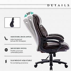 Big and Tall Office Chair 400lbs-Heavy Duty Executive Desk Chair with Extra Wide Seat, High Back Ergonomic Leather Computer Chair with Tilt Rock&Tension, Padded Armrests-Diamond Brown