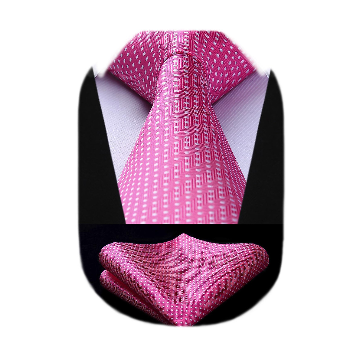 HISDERN Pink Polka Dot Mens Tie and Pocket Square Set Woven Cool Silk Necktie Handkerchief for Men Business Work