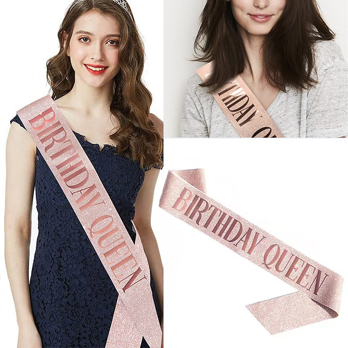 BLUPLE Birthday Queen Sash Rose Gold Birthday Sash for Women Girls Gift, Birthday Decorations Party Favors
