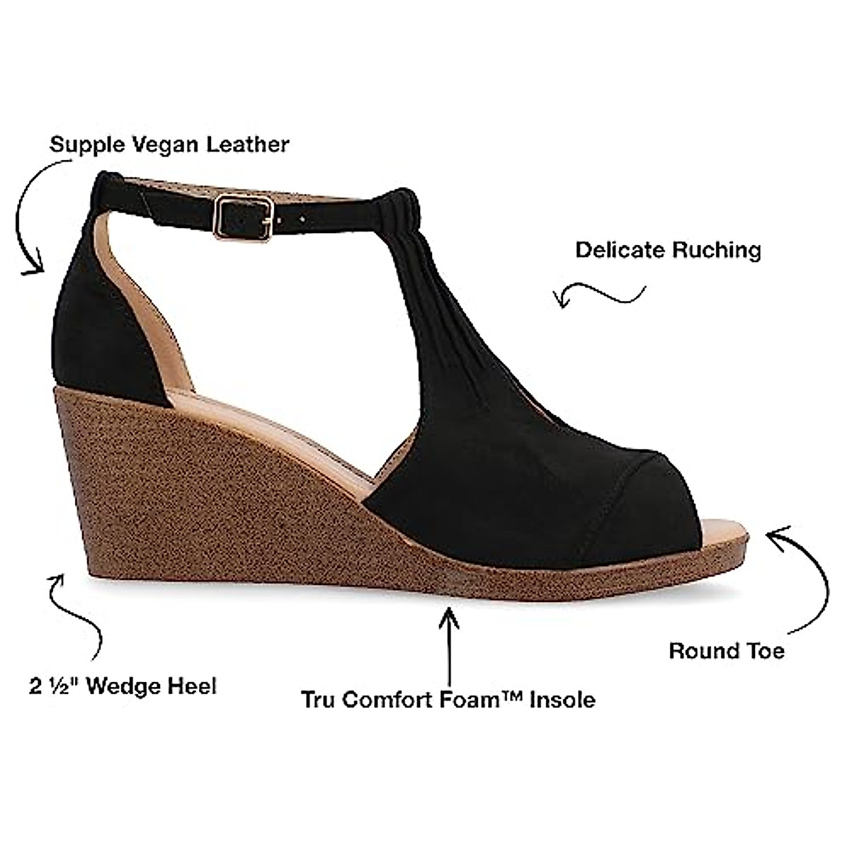 Journee Collection Womens Comfort Sole Ankle Strap Wedges Black, 8.5 Regular US