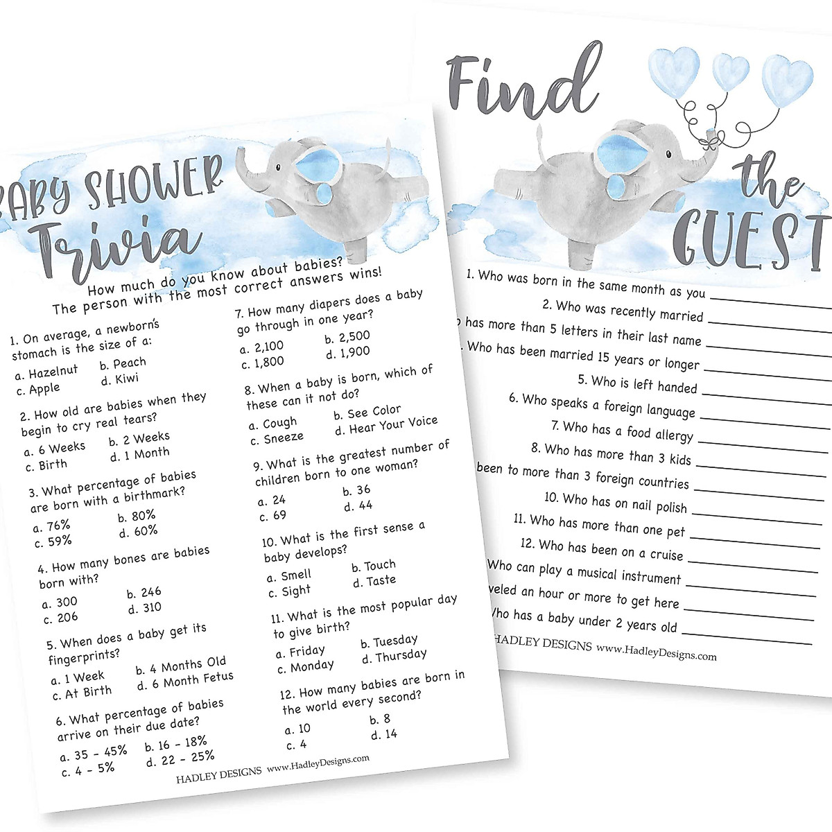 25 Elephant Who Knows Mommy Best, Baby Prediction And Advice Cards, 25 Word Scramble For Baby Shower, True Or False, 25 Trivia Baby Shower Game, Find The Guest - 6 Double Sided Cards Baby Shower Ideas