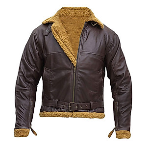 NM-Fashions Men's Aviator RAF B3 Ginger Shearling Flight Pilot Sheepskin Leather Bomber Jacket