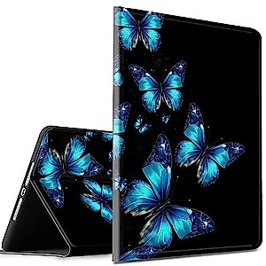 Case for iPad Air 5th Generation (2022) /Air 4th Generation (2020) 10.9 Inch, Slim PU Leather Multi-Angle Smart Folio Stand Cover with Auto Wake Sleep, Blue Butterflys