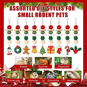 Shappy 9 Pcs Christmas Guinea Pig Toys Xmas Bunny Rabbit Hamster Chinchilla Hanging Toys for Teeth Grinding Natural Apple Wood Grass Treats Cage Chews for Small Pets Gifts